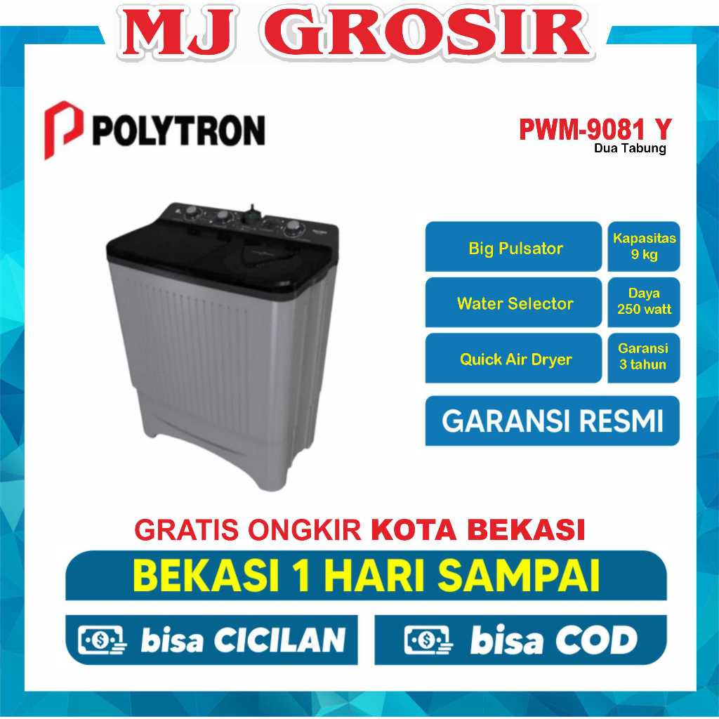 Jual MESIN CUCI POLYTRON PWM 9076 / 9081 Y 9KG 2 TABUNG PRIMADONA ...