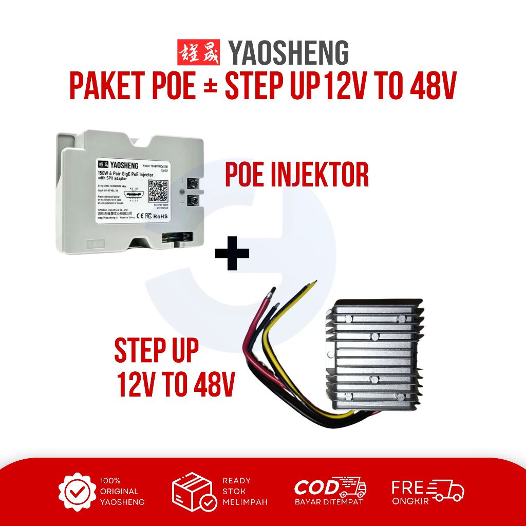 Jual POE YAOSHENG + STEP UP 12V TO 48V UNTUK STARLINK GEN 2 TENAGA AKI 12V | Shopee Indonesia