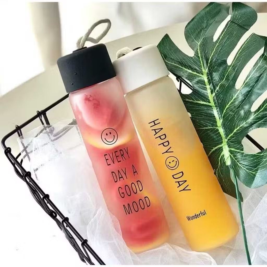 Jual Botol Minum Kaca 350ML Lucky Day/Good Morning/Happy Day Tumbler ...