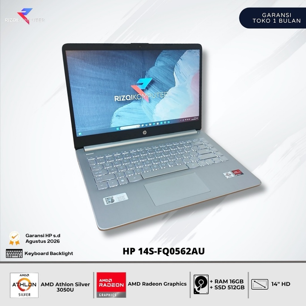 Jual HP 14S-FQ0562AU AMD Athlon Silver 3050U Ram 16GB SSD 512GB mlg ...