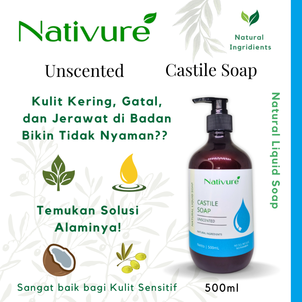 Jual Nativure - Sabun Cair Castile Soap Natural Unscented 500ml Base ...