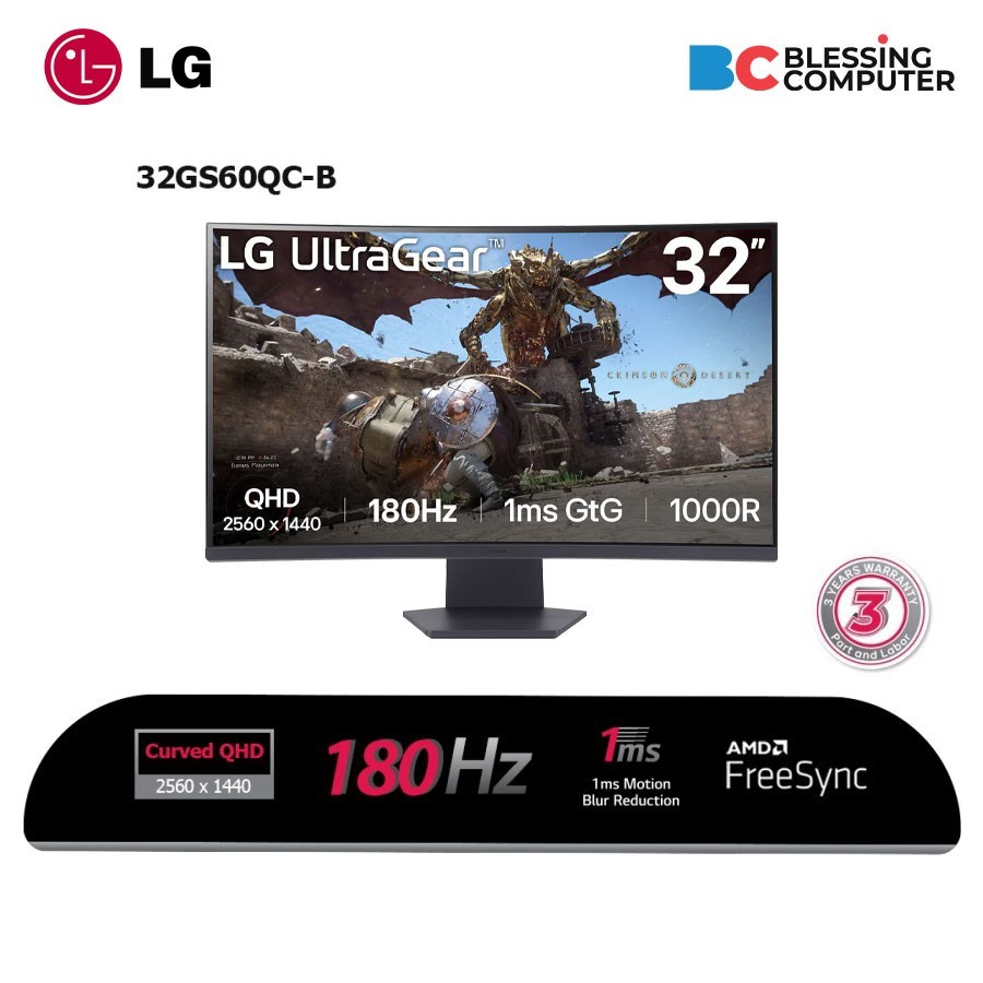Jual Monitor LG 32GS60QC-B 32 UltraGear QHD 180Hz 1ms Curved Gaming ...
