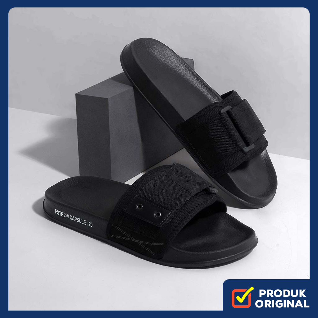 Jual CAPSULE 0.1 ORIGINAL x FOOTSTEP Sandal Casual Full Hitam Pria ...