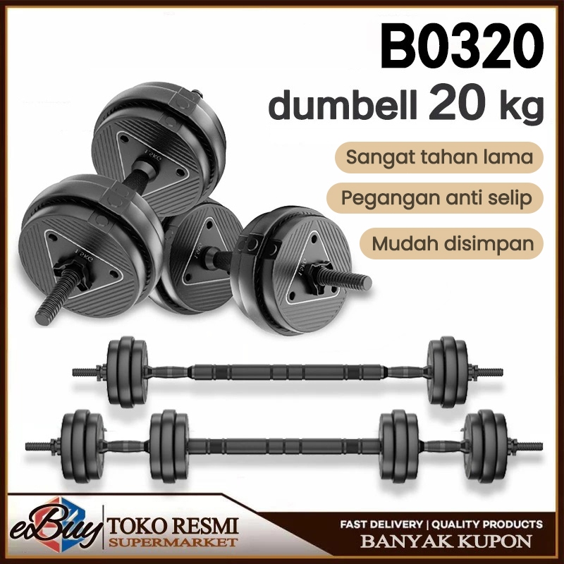 Jual e-Buy -【Spot】 Dumbbell Barbell Set 20 KG Peralatan Fitness Dumbbell Barbell 2 IN 1 | Shopee ...