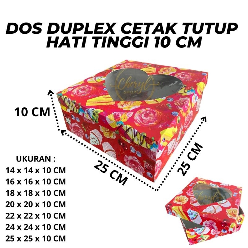 Jual (10 PCS) DOS / DUS KUE DUPLEX CETAK TUTUP PISAH HATI TINGGI 10 CM ...