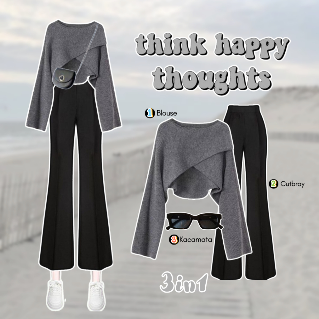 Jual One set sweater blouse rajut ( Silang Abu + Celana Cutbray ...