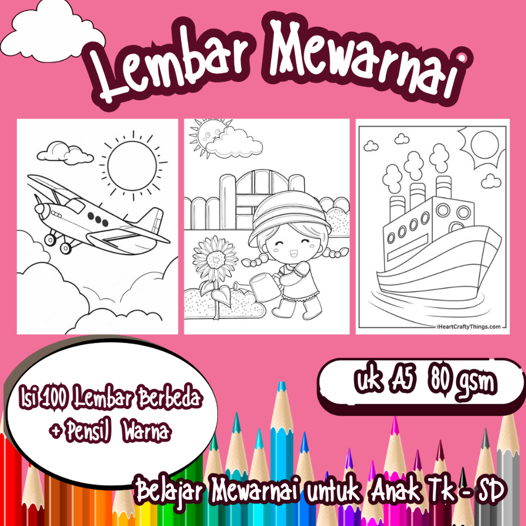 Jual Kertas mewarnai isi 100 lembar ukuran A5 + Pensil warna/lembar ...