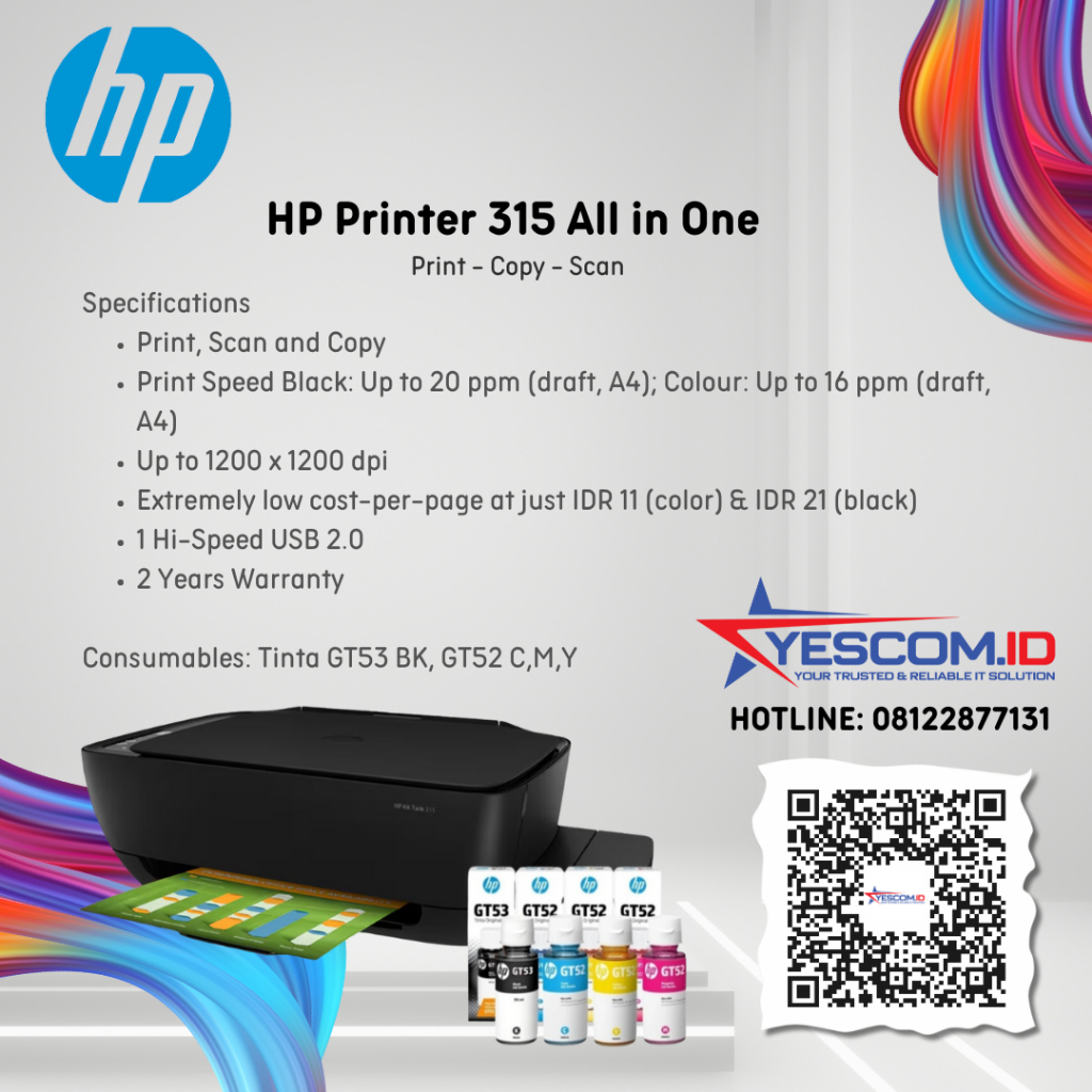 Jual Printer HP Ink Tank 315 All-in-One (Print, Scan, Copy) | Shopee ...