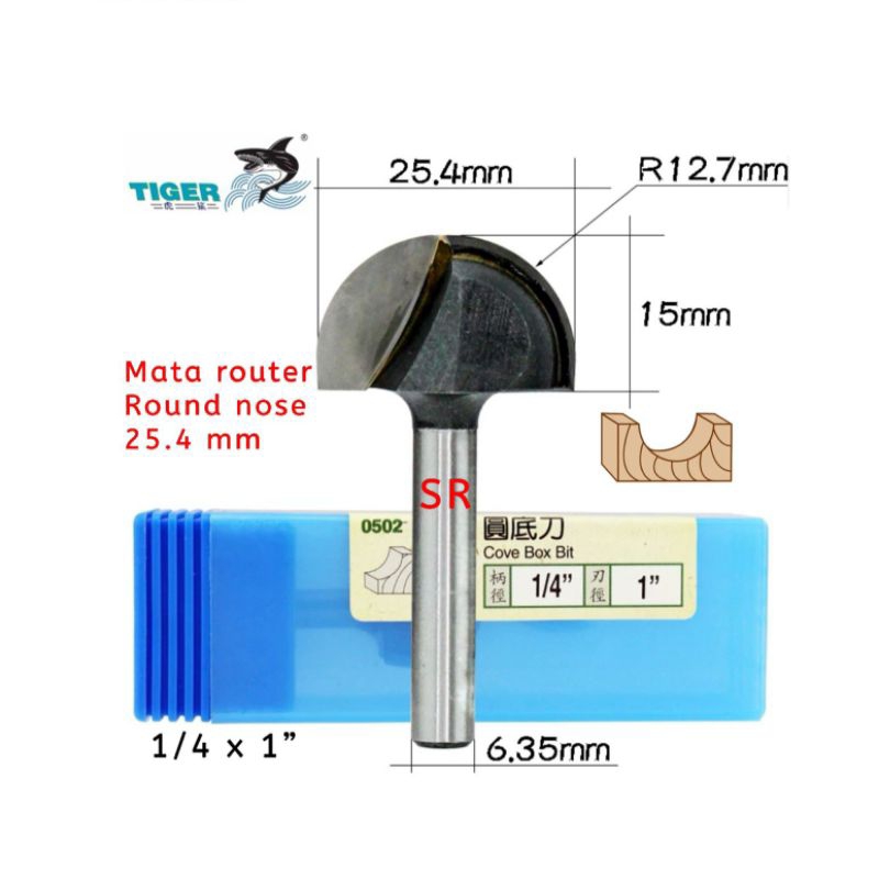 Jual Mata Router/ Profil 25mm 1/4 × 1 Round Nose/ Core Box Bits TIGER ...
