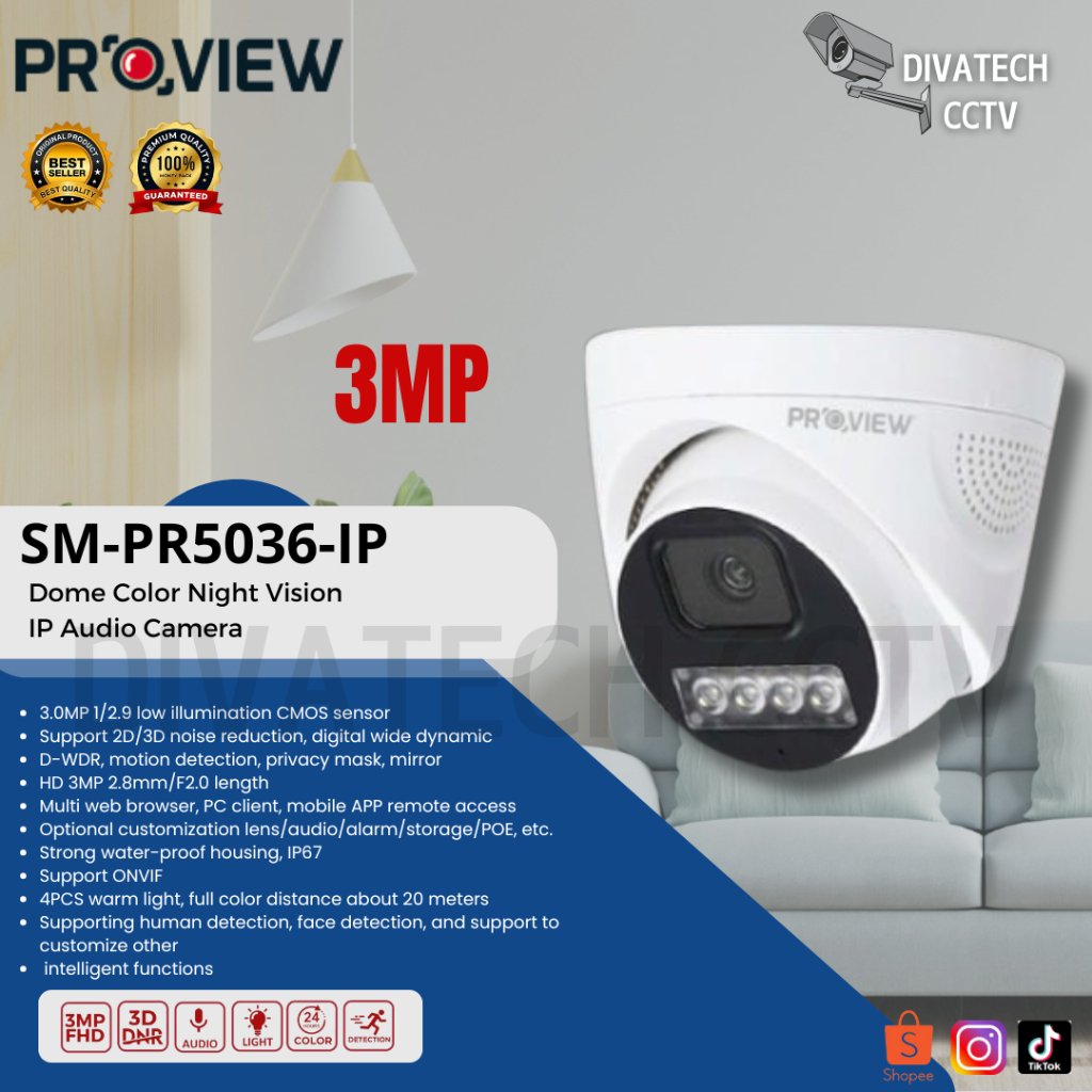 Jual PROVIEW SM-PR5036-IP Dome Color Night Vision IP Audio Camera ...