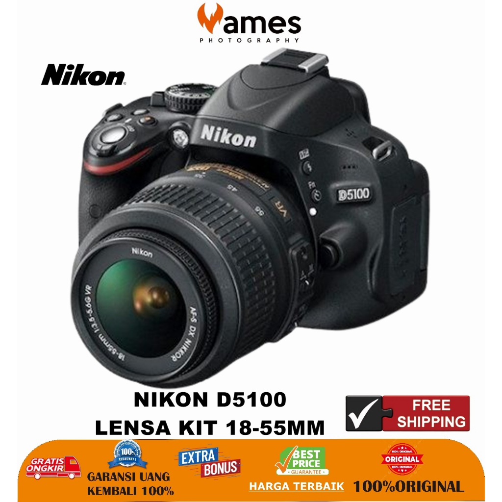 Jual NIKON D5100 Lensa Kit 18-55mm Kamera DSLR Bergaransi -Likenew -Vms | Shopee Indonesia