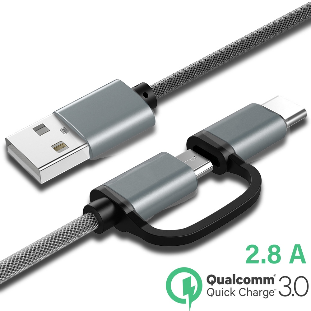 Jual Kabel Charger 2in1 Braided Micro USB Type C QC3.0 1.2M -FQUA0EGY ...