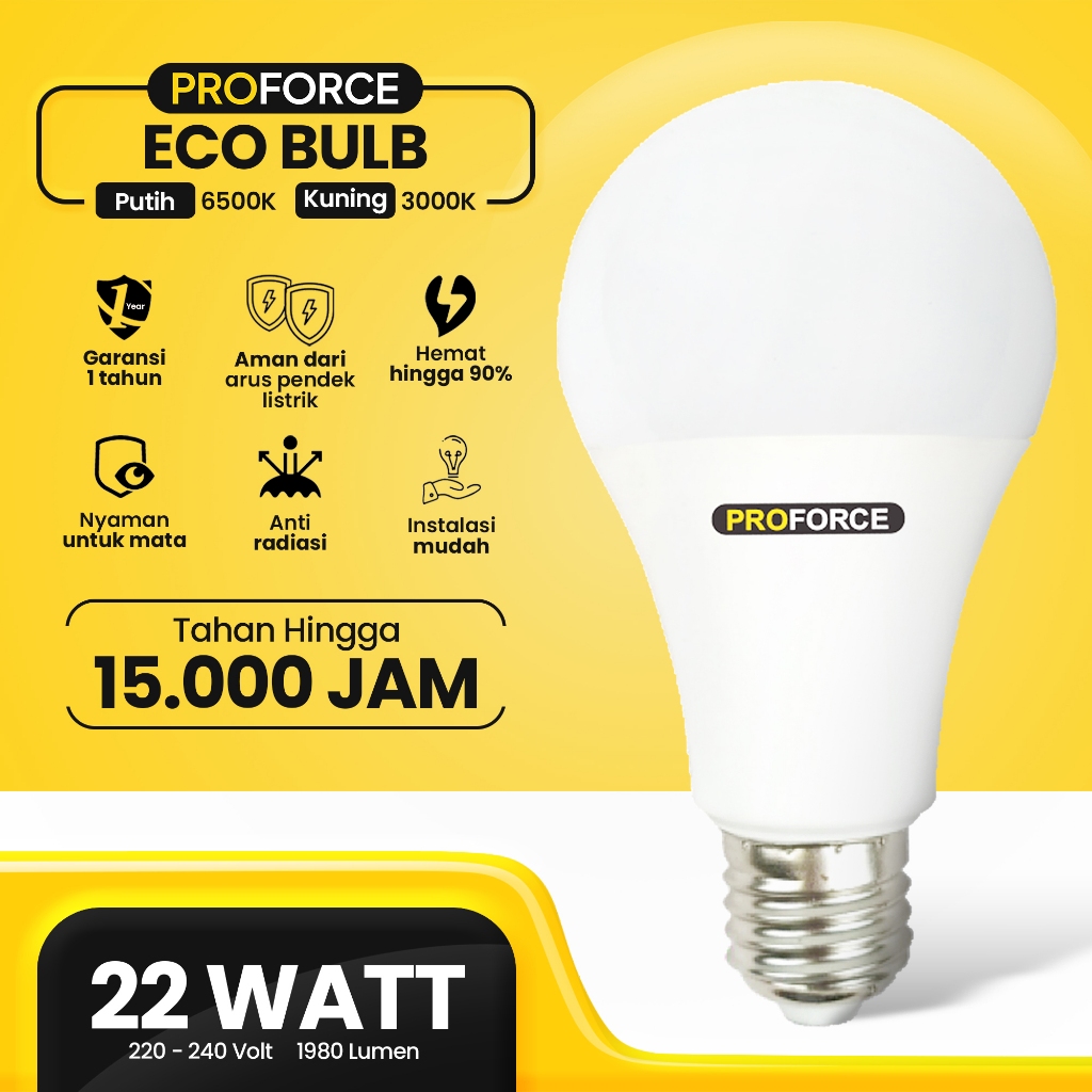 Jual Proforce Bohlam Lampu LED Warna Cahaya Putih Atau Kuning Eco Bulb ...