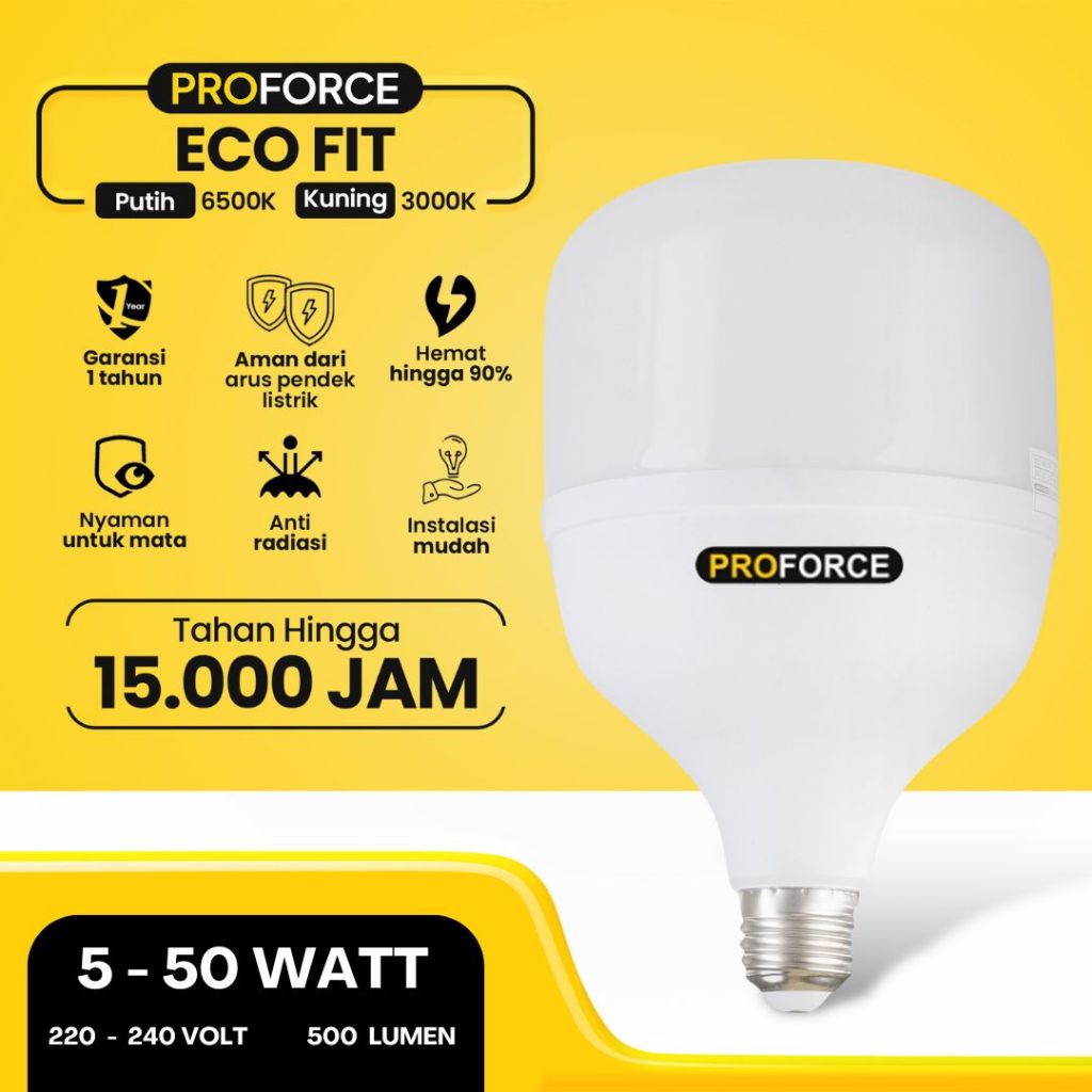 Jual Proforce Bohlam Lampu LED Warna Cahaya Putih Atau Kuning Eco Fit Hemat Energi Super Terang ...