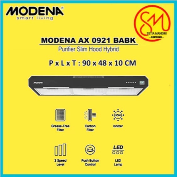 Jual MODENA Purifier Cooker Hood 90cm AX 0921BABK | PX 0921 DBBK UV ...