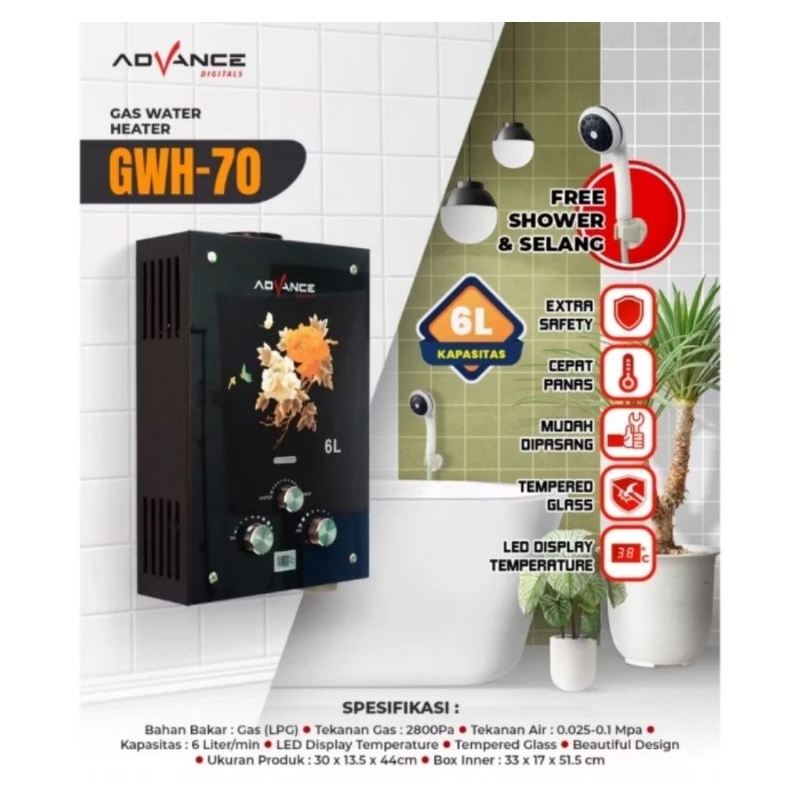 Jual ADVANCE WATER HEATER GWH-70, 6 Liter (Gratis Shower dan Selang) | Shopee Indonesia
