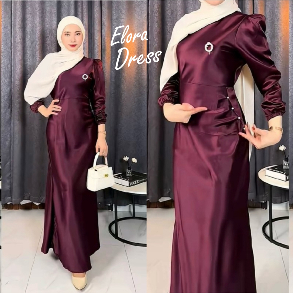 Jual DRESS ELORA GAMIS POLOS SATIN SILK PREMIUM DRESS KONDANGAN BAJU ...