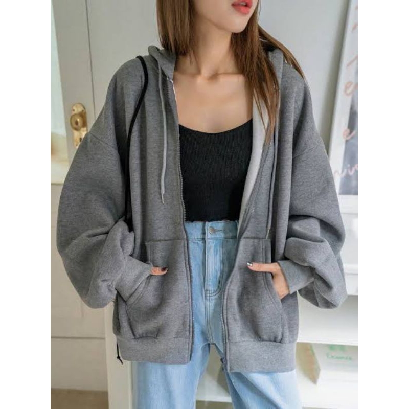 Jual sweater Hoodie Zipper polos (Hitam) ukuran XL-5XL(pria wanita ...