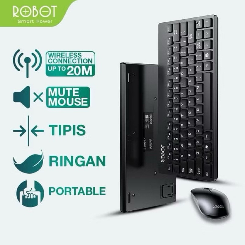 Jual ROBOT Keyboard Combo KM3000 Mini Keyboard and Mouse Wireless ...