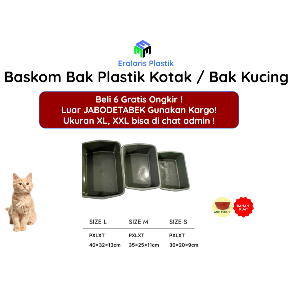 Jual BASKOM BAK KUCING PLASTIK KOTAK/BAK PLASTIK S,M,L(ELP) | Shopee ...