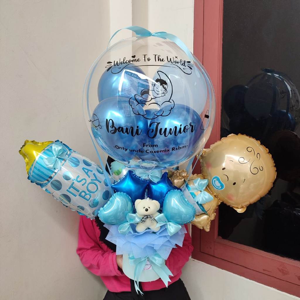 Jual Buket Balon Foil Kado Wisuda Ulang Tahun kelahiran Baby Boy Baby ...
