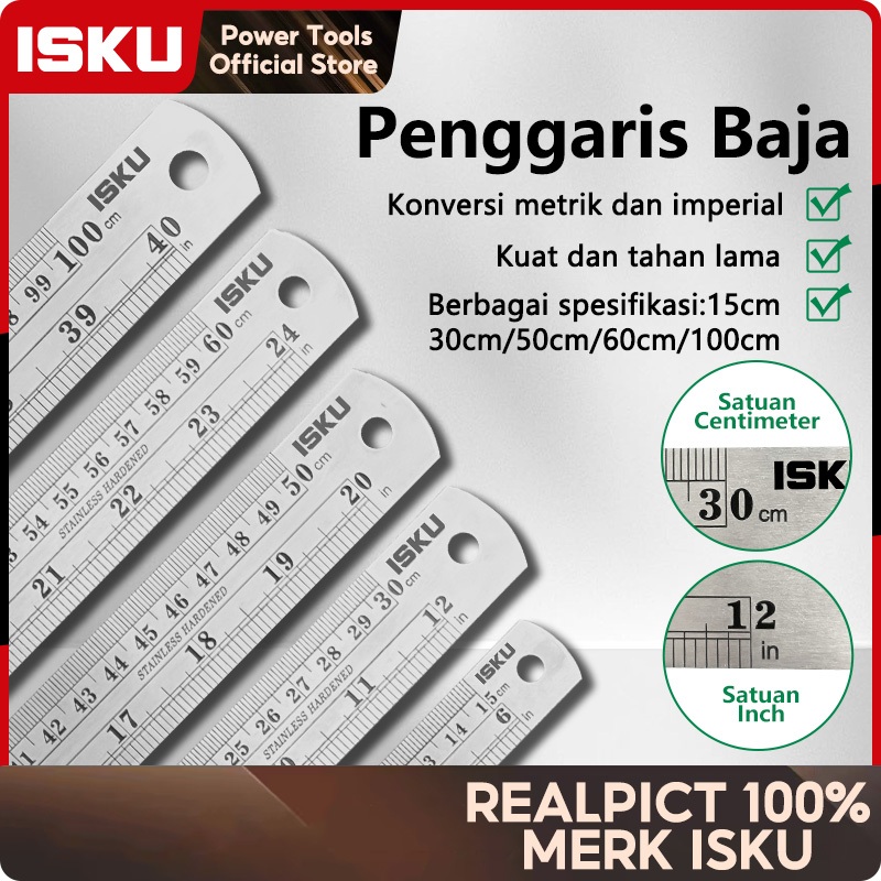 Jual ISKU Stainless Penggaris Besi Penggaris Baja 15/30/50/60/100Cm Baja Tahan Karat/Skala ...