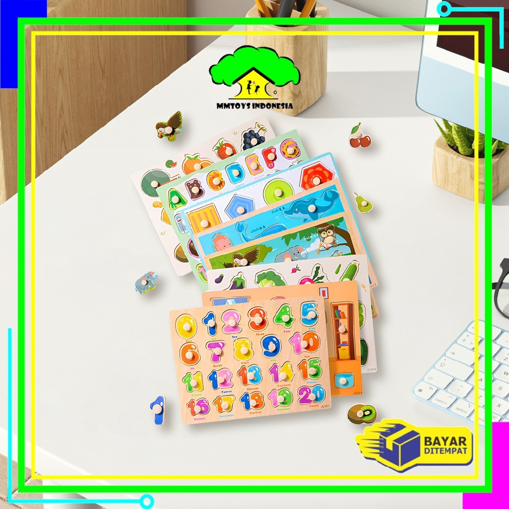 Jual MI-M324 Puzzle Kayu Knob Mainan Kayu Puzzle Angka Abjad Anak ...