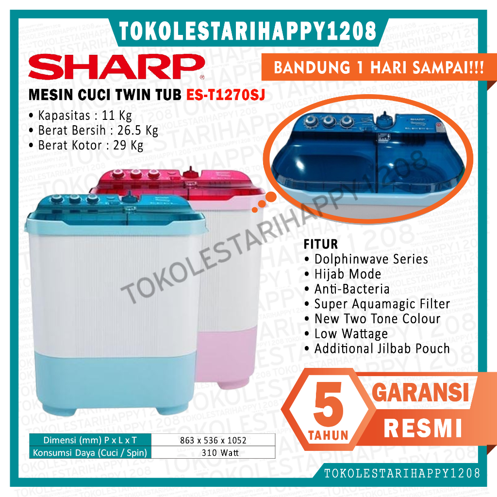 Jual Mesin Cuci 2 Tabung Sharp 11 Kg Twin Tub ES-T1270SJ Murah Garansi Resmi | Shopee Indonesia
