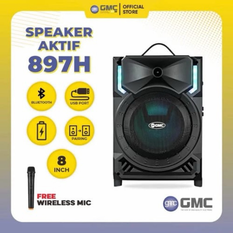 Jual GMC Speaker Aktif 897H Bluetooth USB Port Pairing 8 Inch | Shopee ...