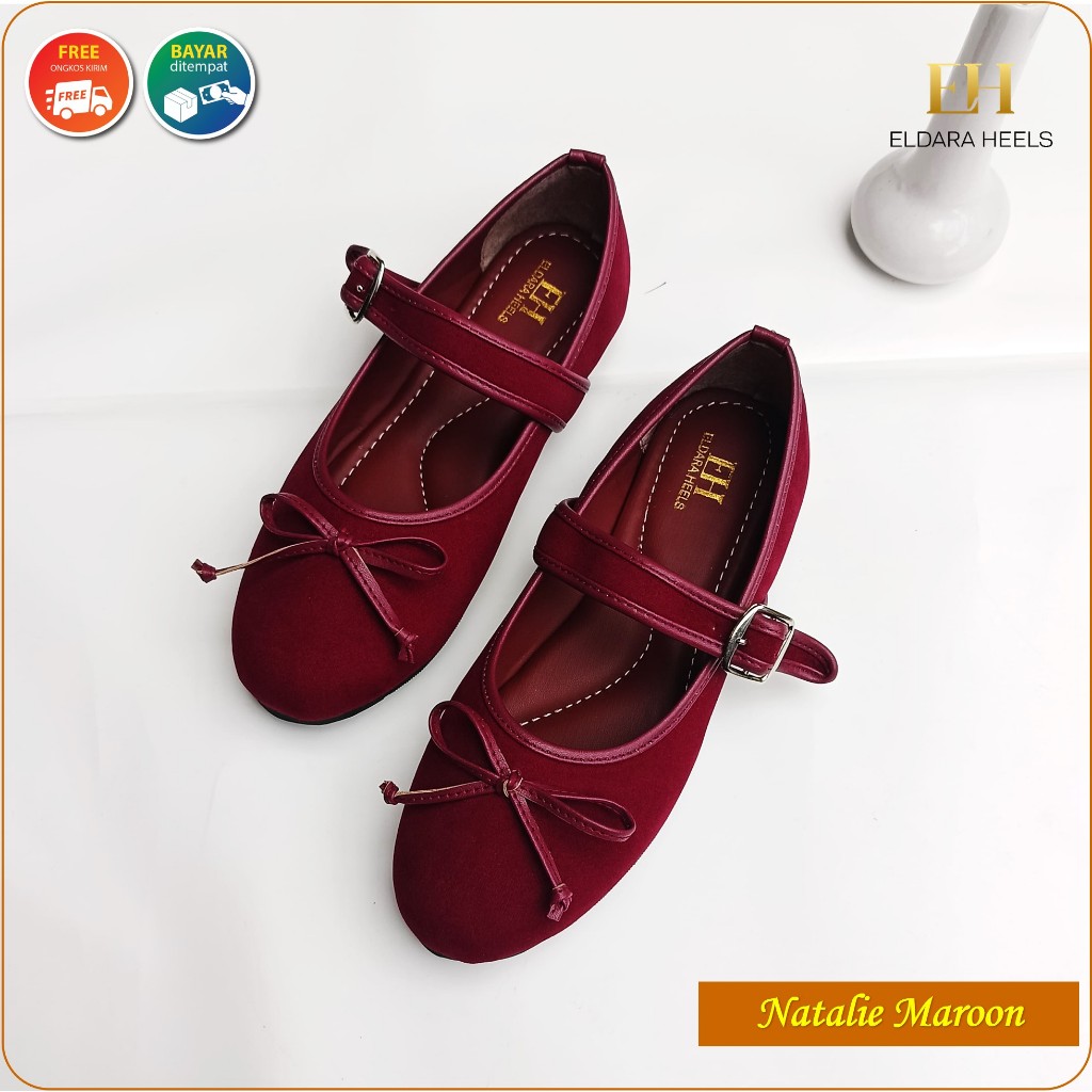 Jual Eldara Natalie Maroon Sepatu Mary Jane Flat Shoes - Sepatu Wanita ...