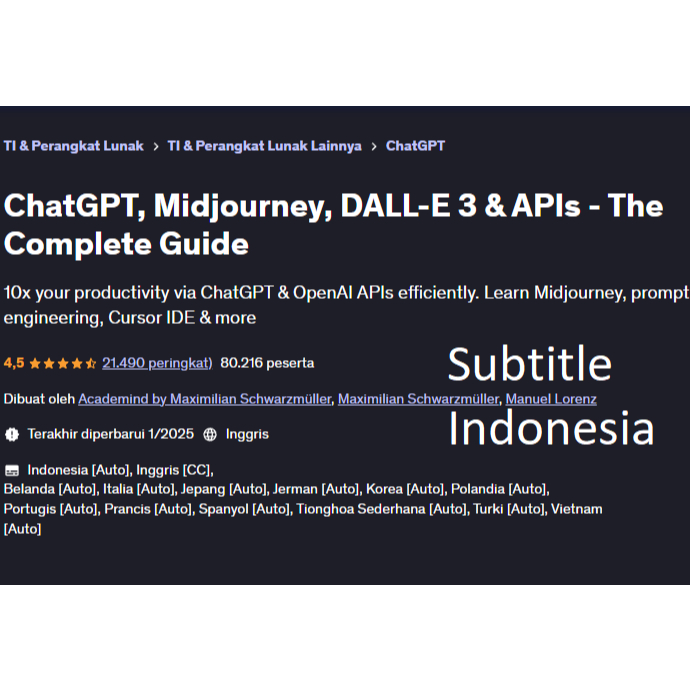 Jual Course ChatGPT, Midjourney, DALL-E 3 & APIs - The Complete Guide | Shopee Indonesia