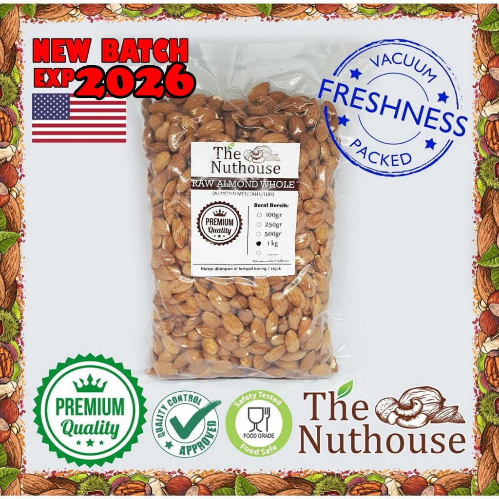 Jual 500gr Almond Whole Premium RAW / Kacang Almond Mentah Utuh NPX 27/ ...