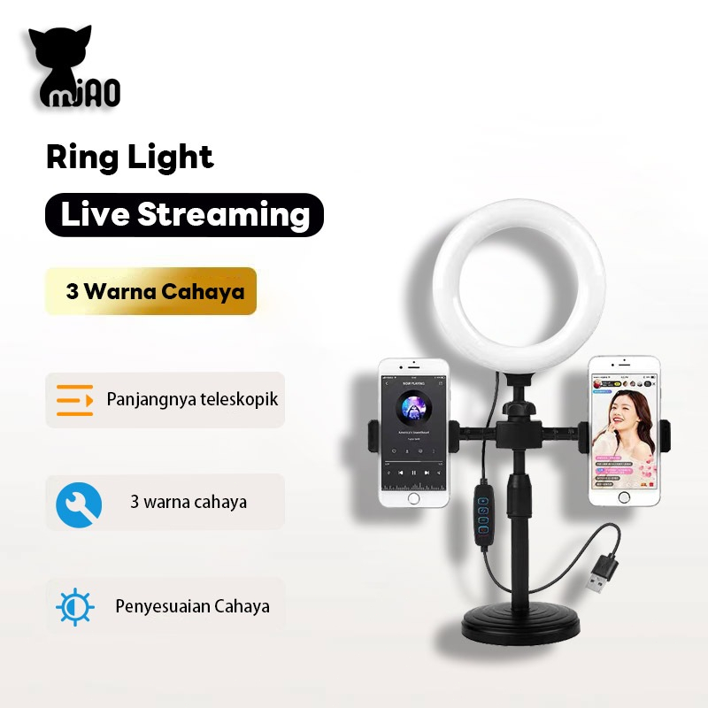 Jual Ring light 16cm+Holder Meja +2 Holder HP Ring light Mini Stand HP ...