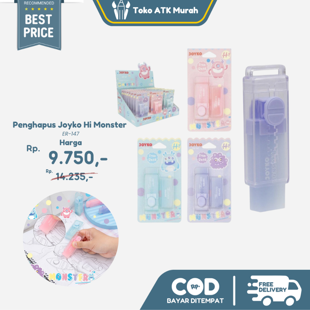 Jual Penghapus Eraser Karet Joyko ER-147 Hi Monster FREE REFILL ...