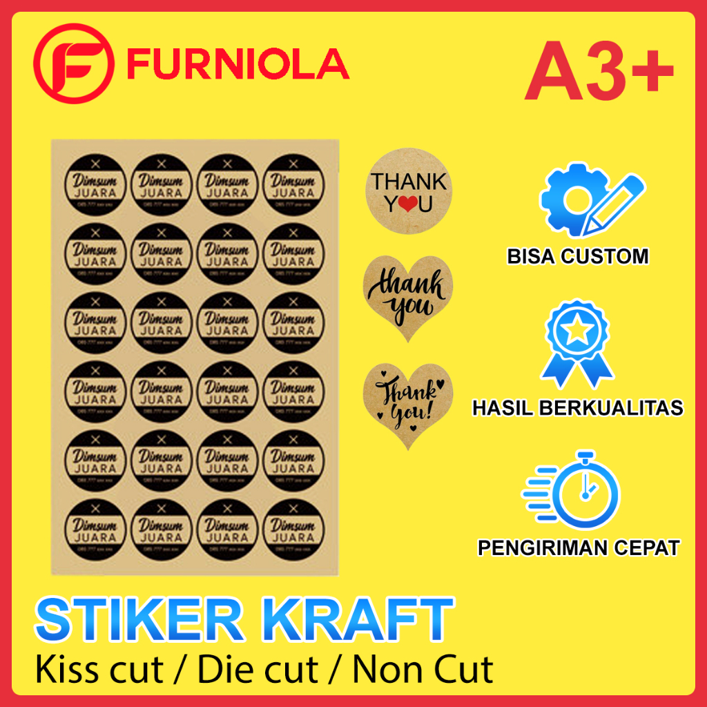 Jual Cetak Sticker Kraft Custom A3+ / Print Stiker Craft Warna Coklat ...