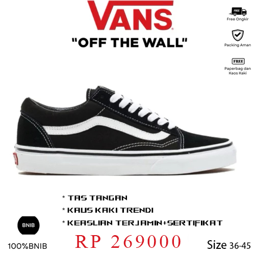 Jual Sepatu Vans Old Skool Black White Classic 100% ORIGINAL Classic ...