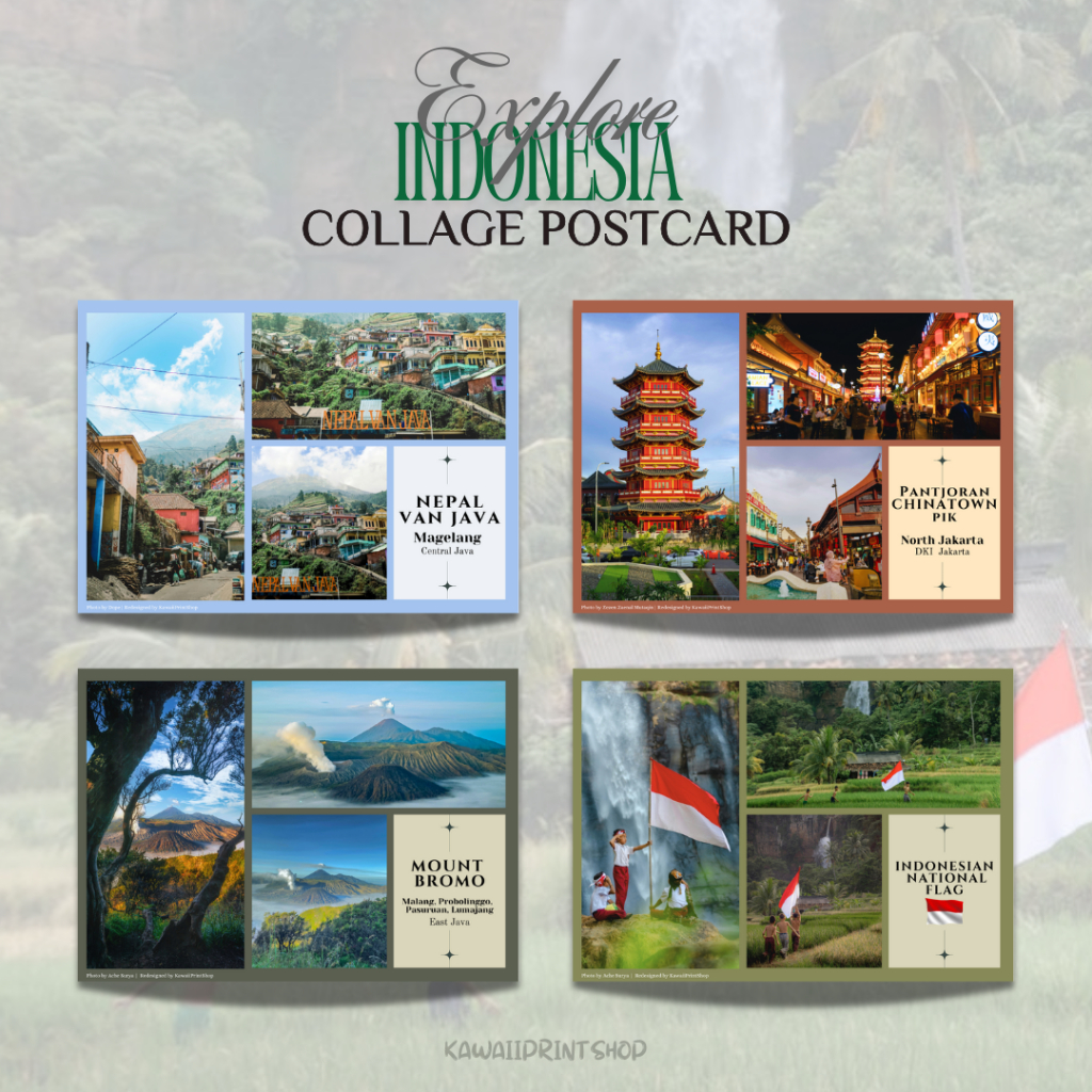 Jual Postcard Beautiful Indonesia | Kartu Pos Kolase Wisata Indonesia ...