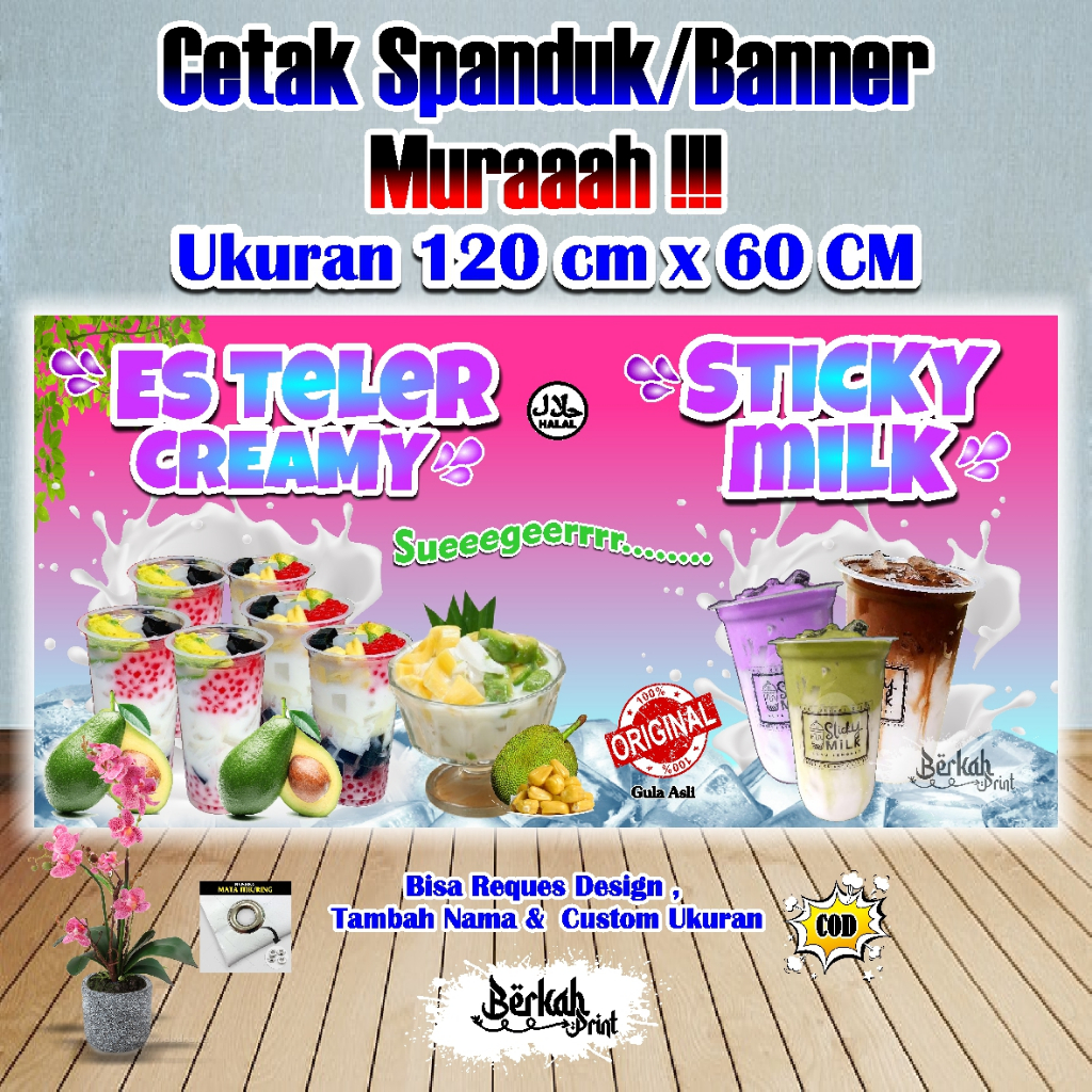 Jual Spanduk Banner Sticky Milk & Es Teler Ukuran 120 cm x 60 cm ...