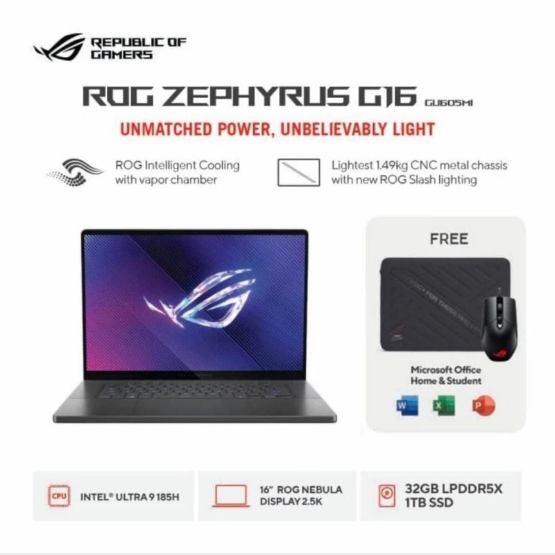 Jual ASUS ROG ZEPHYRUS G16 OLED GU605MI-I947OL6G-O FREE WIRELESS MOUSE ...