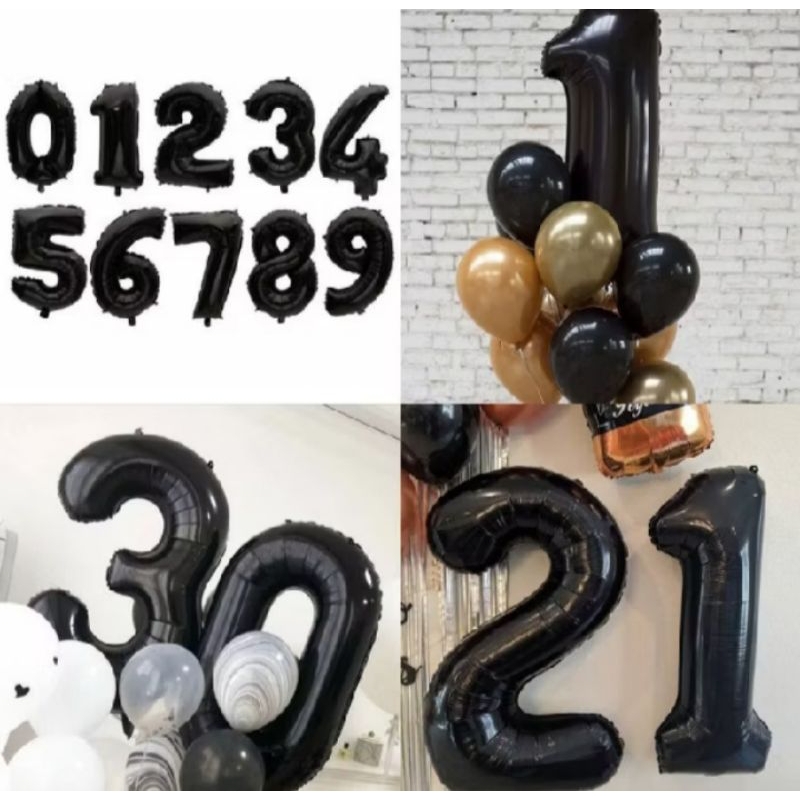 Jual BALON FOIL ANGKA JUMBO/UKURAN 80cm..WARNA HITAM | Shopee Indonesia