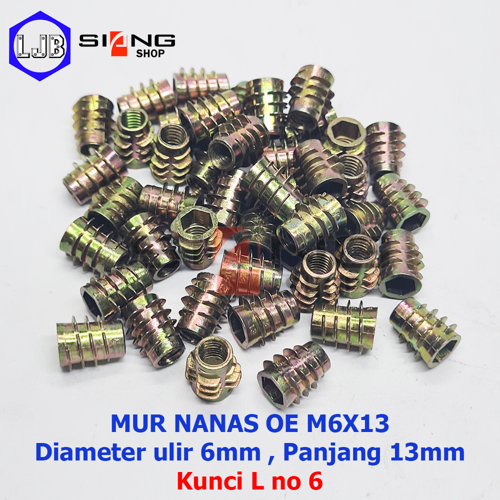 Jual Per 100bj Mur Nanas OE M6x13 (Mur Furniture, Mur Tanam) | Shopee ...