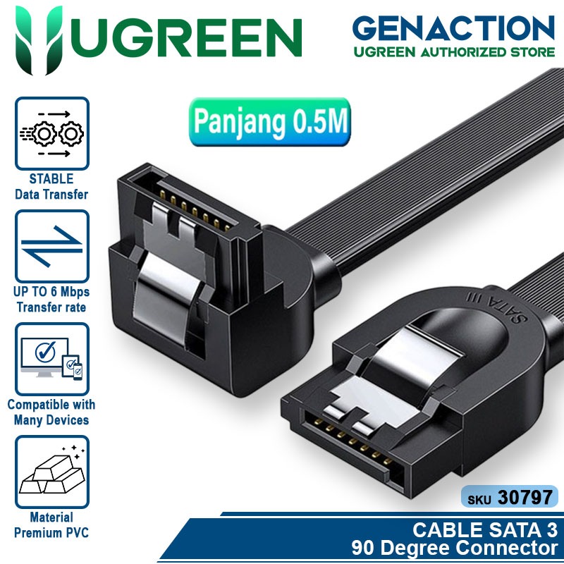 Jual UGREEN Kabel Data Sata 3.0 6Gbps Right Angel Cable Harddisk HDD ...