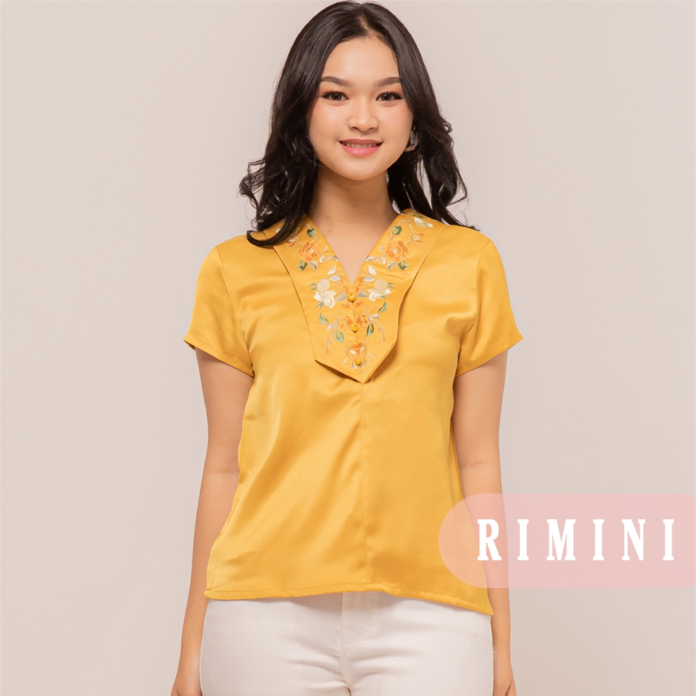 Jual RIMINI - Atasan Cheongsam Wanita Lengan Pendek Flower Embroidery ...