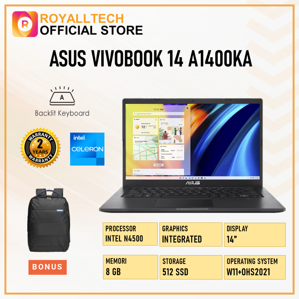 Jual ASUS VIVOBOOK 14 A1400KA INTEL N4500 8GB 512GB W11+OHS 14.0FHD ...