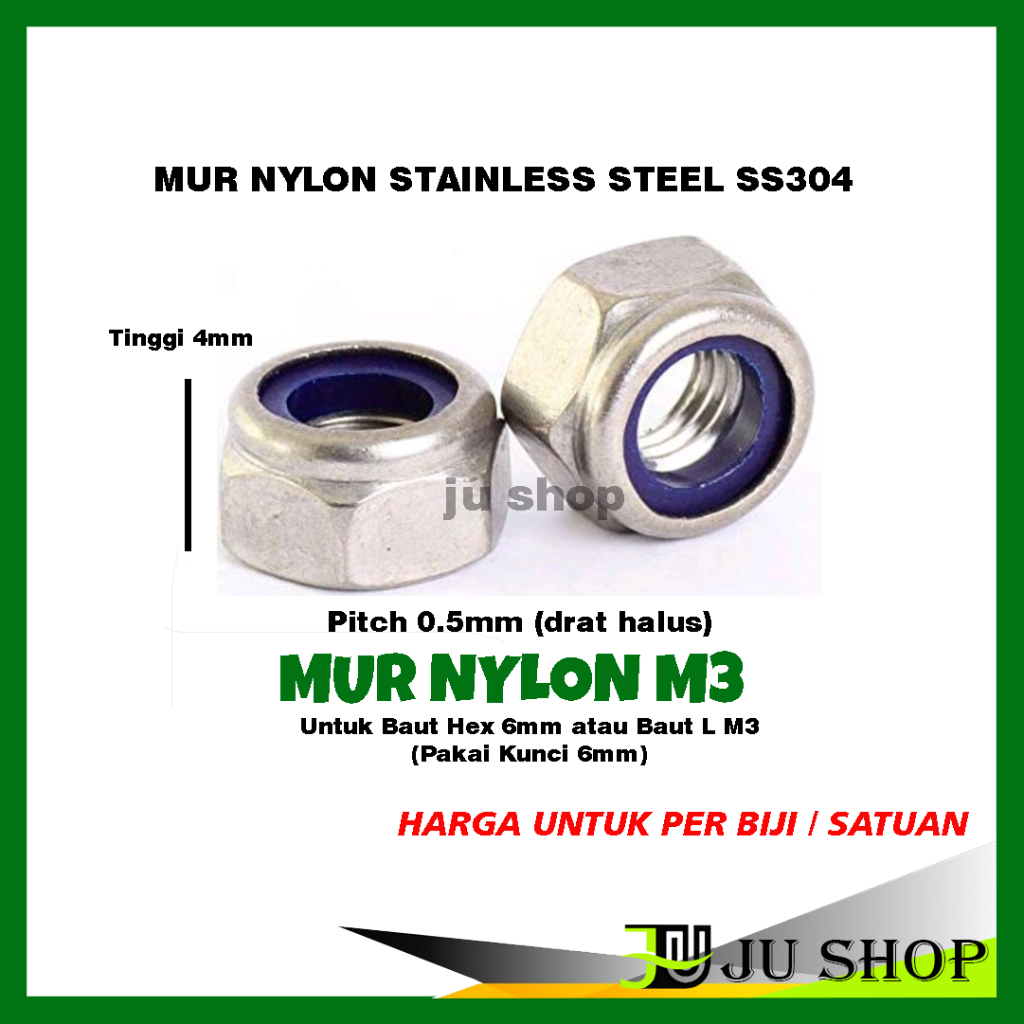 Jual Mur Nylon M3 Stainless Steel Lock Nut / Mur Nilon (hrg per biji) | Shopee Indonesia