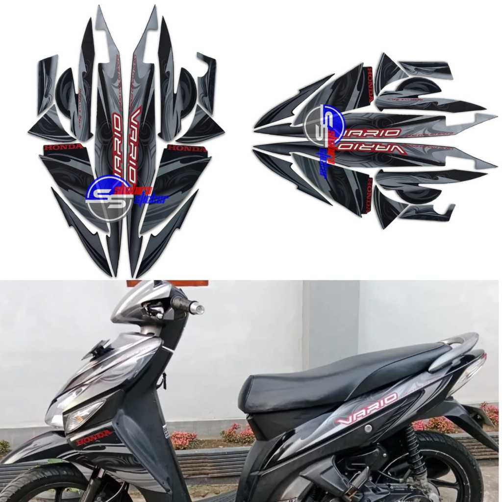Jual STIKER STRIPING LIS LES POLET BODY MOTOR HONDA VARIO CW 110 KARBU 2010 HITAM FULLSET ...