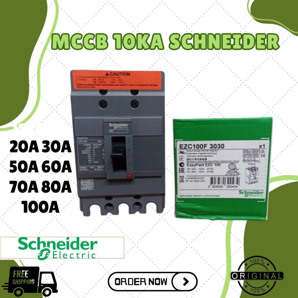 Jual MCCB SCHNEIDER 20A 30A 50A 60A 70WA 80A 100A MCB 10KA ORIGINAL ...