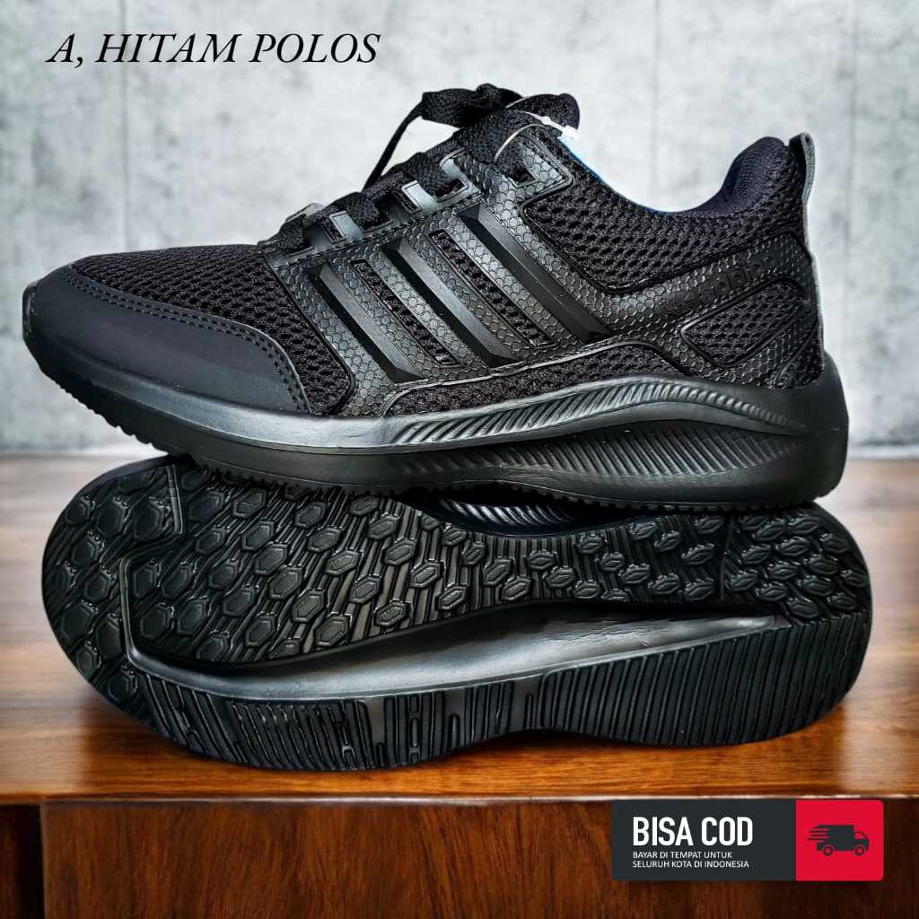 Jual SEPATU ADIDAS HITAM FULL BLACK SEKOLAH KERJA RUNNING TERBARU - NEW ...