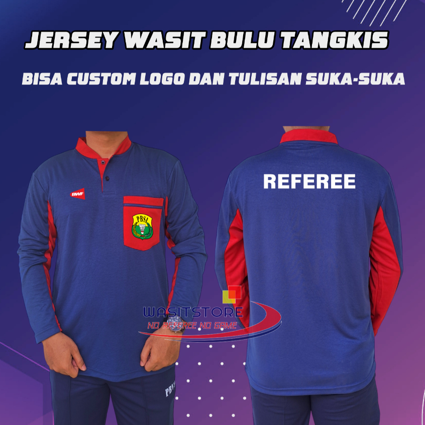 Jual BAJU WASIT BULU TANGKIS / BADMINTON LENGAN PANJANG LIST MERAH ...