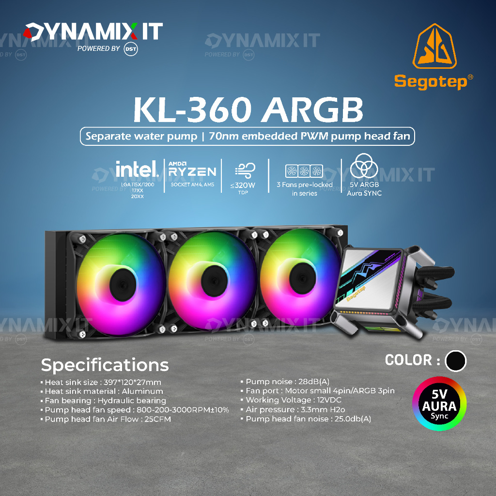 Jual Segotep Hydro Cooler KL-360 360mm ARGB AIO Cooler for Intel/AMD - Black | Shopee Indonesia